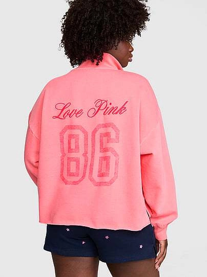 Pink Campus Terry Quarter-zip Sweatshirt - Pink