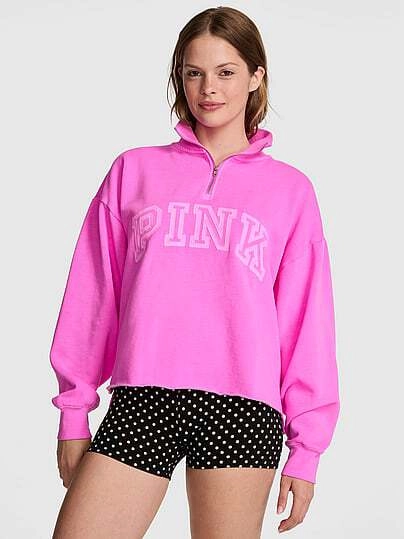 Pink Campus Fleece Quarter-zip Sweatshirt - Pink