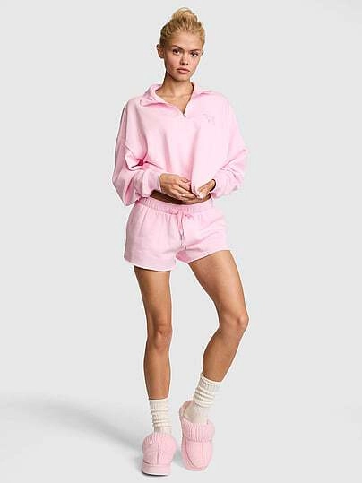 Pink Campus Fleece Quarter-zip Sweatshirt - Pink