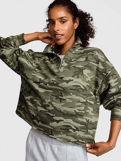 Pink Campus Fleece Quarter-zip Sweatshirt - Print