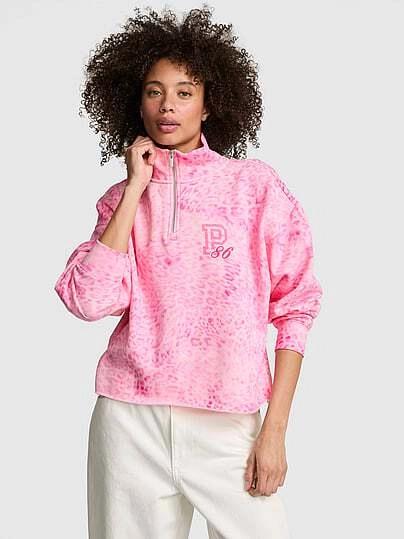 Pink Campus Fleece™ Quarter-zip Straight-cut Sweatshirt - Print