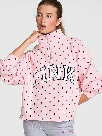 Pink Campus Fleece Quarter-zip Sweatshirt - Print