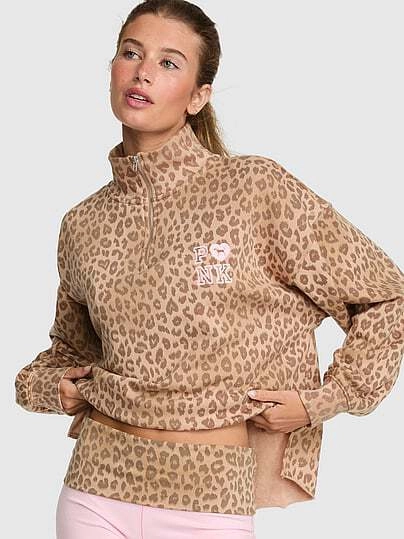 Pink Campus Fleece Quarter-zip Sweatshirt - Print