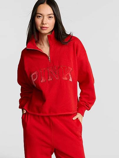 Pink Campus Fleece Quarter-zip Sweatshirt - Red