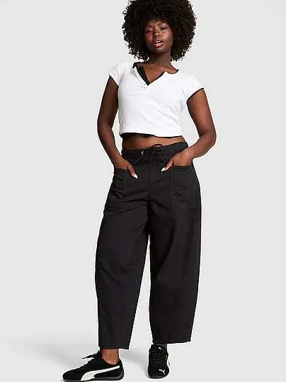 Pink Take It Easy Pull-on Barrel Pants - Black