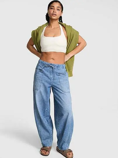 Pink Take It Easy Pull-on Barrel Pants - Blue