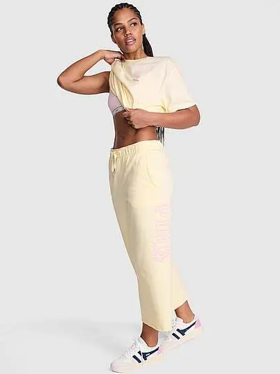Pink Campus Fleece™ Cropped Wide-leg Sweatpants - Beige