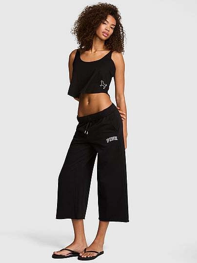 Pink Campus Fleece™ Cropped Wide-leg Sweatpants - Black