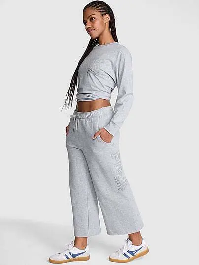 Pink Campus Fleece™ Cropped Wide-leg Sweatpants - Grey