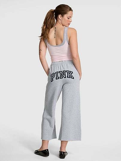 Pink Campus Fleece™ Cropped Wide-leg Sweatpants - Grey