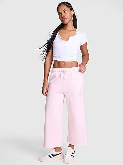 Pink Campus Fleece™ Cropped Wide-leg Sweatpants - Pink