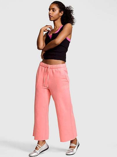 Pink Campus Fleece™ Cropped Wide-leg Sweatpants - Pink