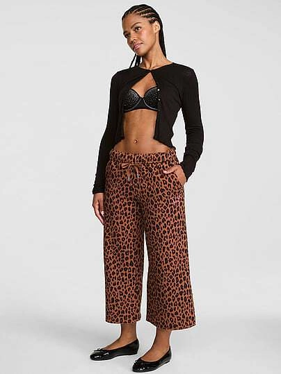Pink Campus Fleece™ Cropped Wide-leg Sweatpants - Print