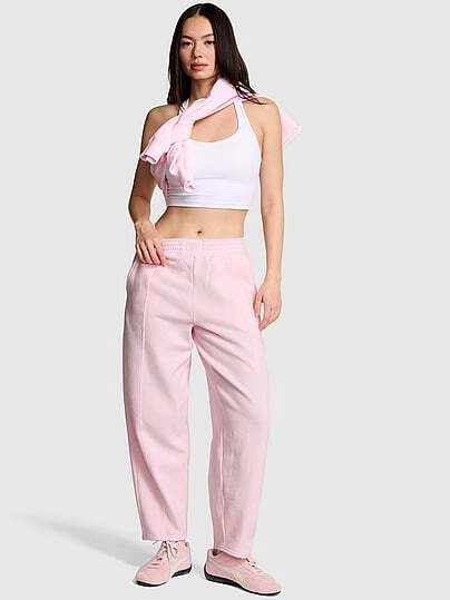 Pink Campus Fleece Seamed Barrel Sweatpants - Pink