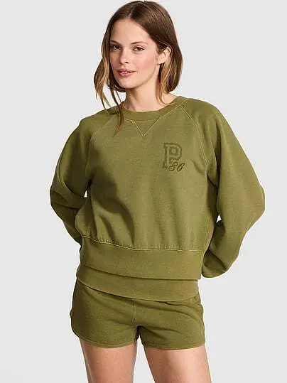 Pink Campus Fleece Shrunken Crew Sweatshirt - Green