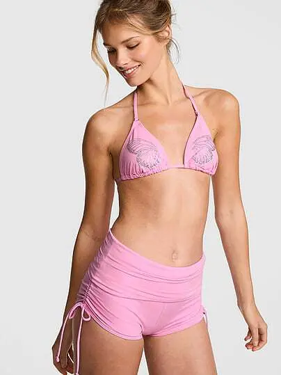 Pink High-rise Foldover Shortie Bikini Bottom - Pink