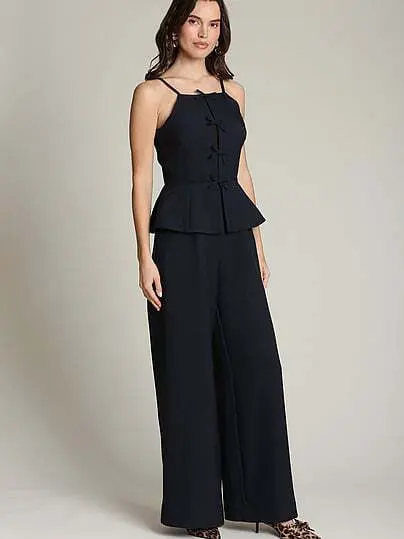 Victoria's Secret Avec Les Filles Bow-front Peplum Wide Leg Jumpsuit - Blue