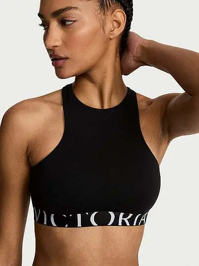 Victoria's Secret The T-shirt Cotton Exploded Logo Unlined High-neck Bralette - Black
