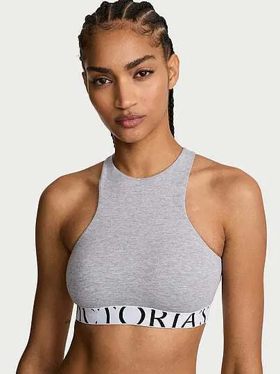 Victoria's Secret The T-shirt Cotton Exploded Logo Unlined High-neck Bralette - Grey