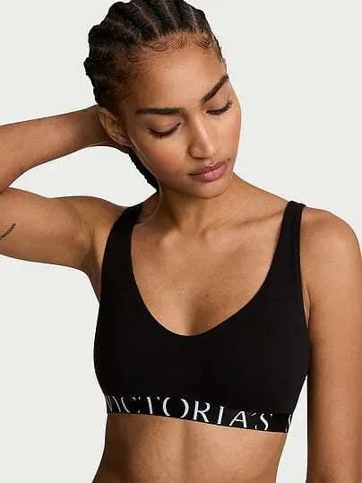 Victoria's Secret The T-shirt Cotton Exploded Logo Unlined Plunge Bralette - Black