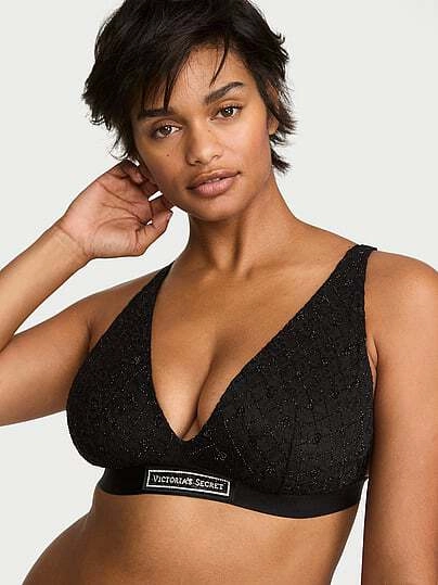 Victoria's Secret The T-shirt Lace Shine Logo Wireless Plunge Bralette - Black