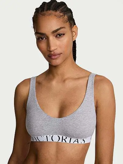 Victoria's Secret The T-shirt Cotton Exploded Logo Unlined Plunge Bralette - Grey