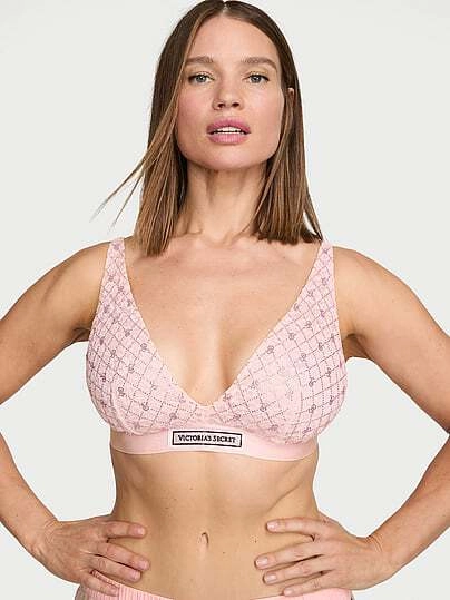 Victoria's Secret The T-shirt Lace Shine Logo Wireless Plunge Bralette - Pink