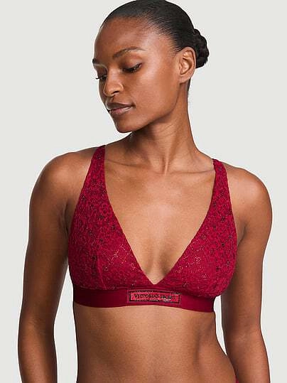 Victoria's Secret The T-shirt Lace Shine Logo Wireless Plunge Bralette - Red