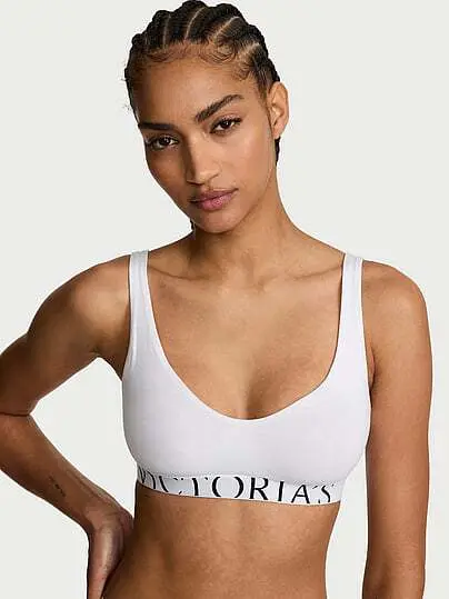 Victoria's Secret The T-shirt Cotton Exploded Logo Unlined Plunge Bralette - White,ivory