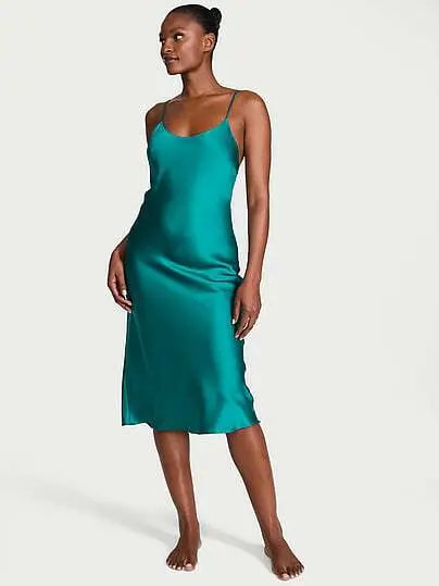 Victoria's Secret Satin Midi Slip Dress - Blue