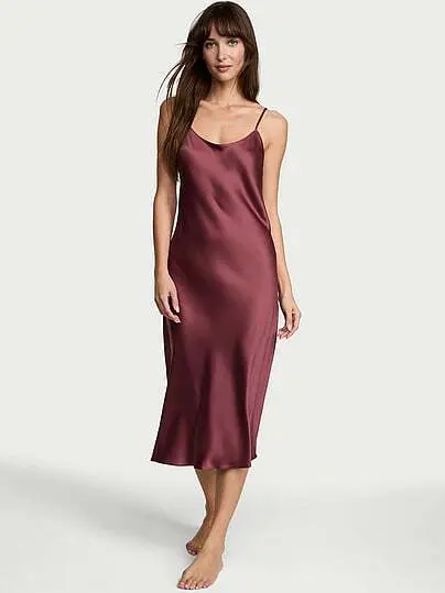 Victoria's Secret Satin Slip Midi Dress - Pink