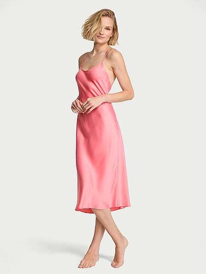 Victoria's Secret Satin Slip Midi Dress - Pink