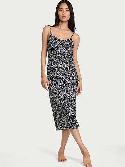Victoria's Secret Satin Slip Midi Dress - Print