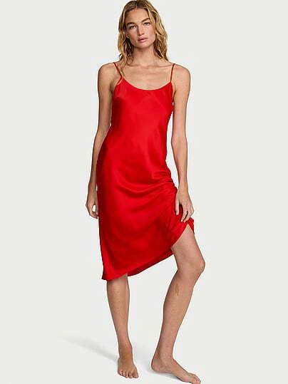 Victoria's Secret Satin Slip Midi Dress - Red