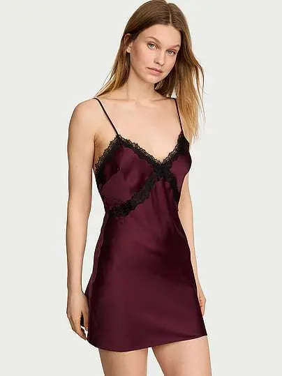 Victoria's Secret Satin Lace-trim Mini Slip Dress - Pink