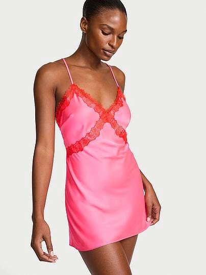 Victoria's Secret Satin Lace-trim Mini Slip Dress - Pink