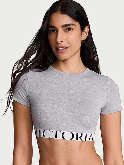 Victoria's Secret The T-shirt Cotton Short-sleeve Bralette Crop Top - Grey