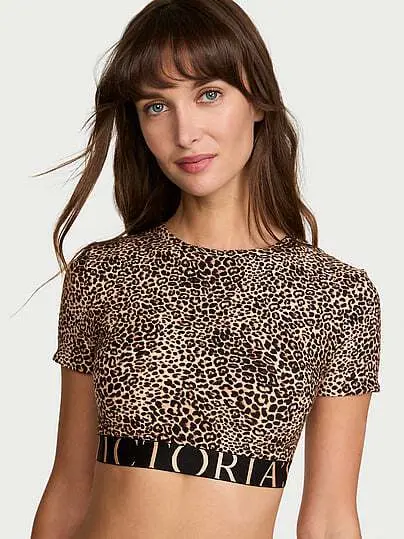 Victoria's Secret The T-shirt Cotton Short-sleeve Bralette Crop Top - Print
