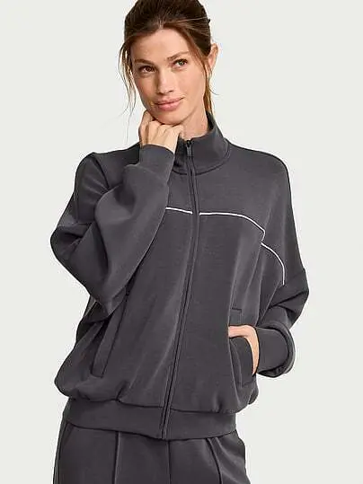 Victoria's Secret Vsx Featherweight Knit Full-zip Track Jacket - Black
