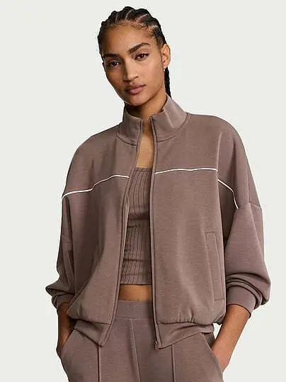 Victoria's Secret Vsx Featherweight Knit Full-zip Track Jacket - Grey