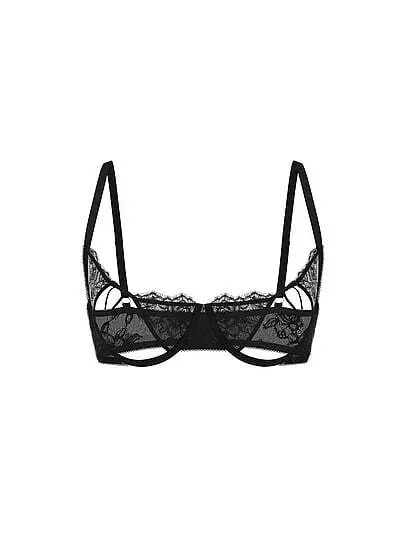 Victoria's Secret Very Sexy Rose Lace Bows Open-cup Balconette Bra - Black