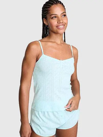 Pink Pointelle Sweetheart Cami - Blue