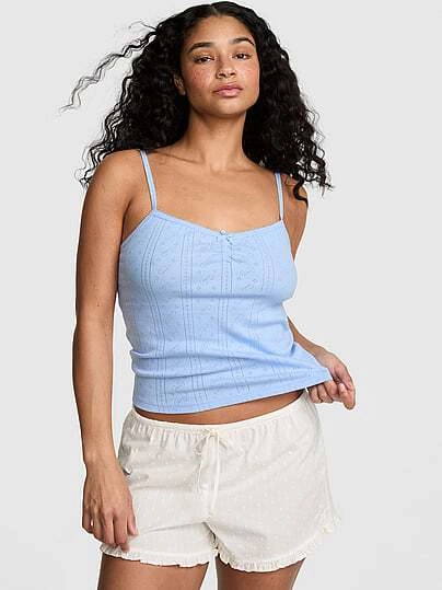 Pink Pointelle Sweetheart Cami - Blue