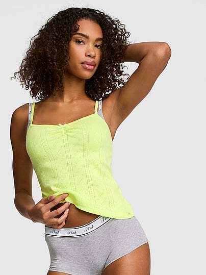 Pink Pointelle Sweetheart Cami - Green