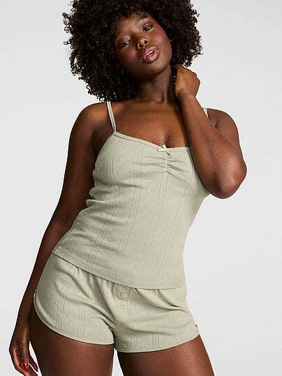 Pink Pointelle Sweetheart Cami - Green