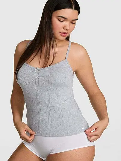Pink Pointelle Sweetheart Cami - Grey