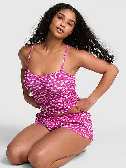 Pink Pointelle Sweetheart Cami - Print