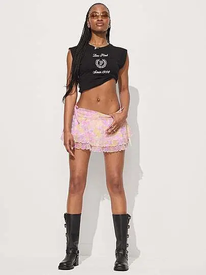 Pink Layered Mesh Mini Skort - Floral
