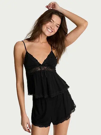 Victoria's Secret Sosoft™ Modal Lace-trim Cami & Shorts Set - Black