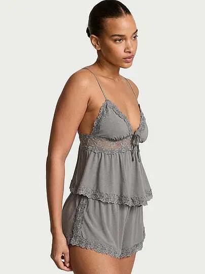 Victoria's Secret Modal Lace-trim Cami & Shorts Set - Grey